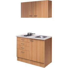 K&uuml;chenzeile Flex-Well "Nano", braun (k&uuml;che: braun, front: buche nachbildung, korpus: buche nachbildung, arbeitsplatte: rumba), B:100cm H:200cm T:60cm, Komplettk&uuml;chen-Sets, K&uuml;chenzeile, Gesamtbreite 100 cm, mit Kochfeld und Sp&uuml;le, viele Farbenvarianten