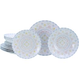 Teller-Set Creatable "Primavera Pastell, Teller Set 12-tlg.", bunt, 12, Steinzeug, Geschirr-Sets, Vollfl&auml;chig dekoriert, Schmetterlingsmotive, Zarte Pastellt&ouml;ne