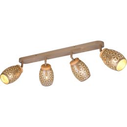 REALITY LEUCHTEN Deckenstrahler "BIDAR 4-flammig, exkl 4x E14 max 10W, Deckenlampe Spots verstellbar", braun, 4, H: 27cm, 1 Stk., Leuchten, Metall-Lampenschirm mit Lasercut Muster und Holz-Dekoelementen, Deckenstrahler
