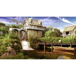 Fototapete papermoon "M&auml;rchenhafte Wasserm&uuml;hle", bunt, B:2,5m L:1,86m, Vlies, Tapeten