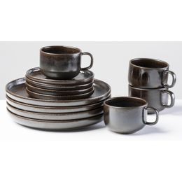 Kaffeeservice GIPFELST&Uuml;CK "Glockenklang", braun (bronze), 12 Stk., Steinzeug, Geschirr-Sets, Kaffeeservice, Scandi-Style, jedes St&uuml;ck ein Unikat, 12 Teile, f&uuml;r 4 Personen