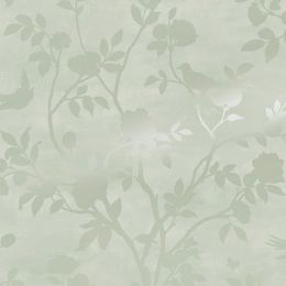 Vliestapete Laura Ashley "Eglantine Silhouette", gr&uuml;n, B:0,52m L:10m, Vlies, Tapeten, FSC zertifiziert, mit lebhaftem Druck, 10 Meter L&auml;nge
