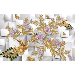 Fototapete papermoon "Muster mit Pflanzen", bunt, B:2,5m L:1,86m, Vlies, Tapeten