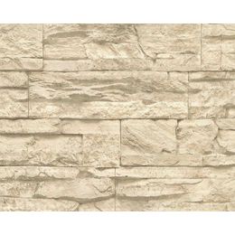 Livingwalls Vinyltapete LIVING WALLS "Best of Wood`n Stone 2nd Edition", beige (natur beige), B:0,53m L:10,05m, Vinyl, Vlies, Tapeten, Modern Tapete Stein Tapeten Wohnzimmer Schlafzimmer K&uuml;che Flur Design