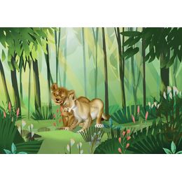 Vliestapete Komar "Digitaldruck Vlies - Lion King Love - Gr&ouml;&szlig;e 400 x 280 cm", gr&uuml;n (gr&uuml;n, gelb), B:400m L:280m, Vlies, Tapeten, Kinderzimmer