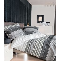 Bettw&auml;sche Janine "DAVOS 6481", grau (platinfarben, graphit), B/L: 135cm x 200cm, 1 Stk., 1 Stk., Mako-Satin, B/L: 80cm x 80cm, 2 Stk., Mako-Satin, Obermaterial: 100% Baumwolle, Bettw&auml;sche, Bettw&auml;sche, in verschiedenen Qualit&auml;ten, moderne Bettw&auml;sche mit Rei&szlig;verschluss