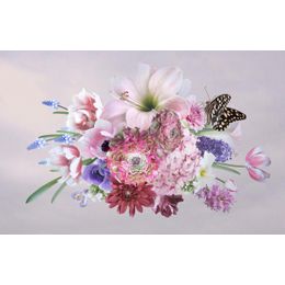Fototapete papermoon "BLUMEN ABSTRAKT-MUSTER DESIGN ROSEN BLUMEN DECOR RETRO", bunt, B:2,5m L:1,86m, Vlies, Tapeten