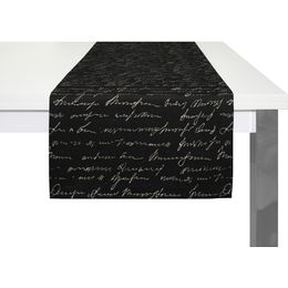 Tischl&auml;ufer Adam "Scribble", schwarz (schwarz, natur), B:50cm L:150cm, Bio-Baumwolle, Leinen, Tischdecken, aus Bio-Baumwolle,Made in Germany