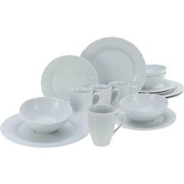Kombiservice Creatable "Geschirr-Set Flora", wei&szlig;, 16 Stk., Porzellan, Geschirr-Sets, Kombiservice, Service wei&szlig;, klassische Form im Landhausstil 16 Teile, f&uuml;r 4 Personen