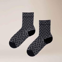 Socken Kunert "Socke Ornamental Citynight", Damen, Gr. 35-38, schwarz (schwarz 0070), Obermaterial: 87% Baumwolle CO. 10% Polyamid PA. 3% Elasthan EL., Socken Socken