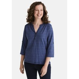 3/4-Arm-Shirt STOOKER WOMEN "MARIE Print Shirt Bluse 3/4-Arm", Damen, Gr. 36/38, blau graphic aop, Jersey, 100% Baumwolle, regular fit, V-Ausschnitt, Shirts 3/4-Arm-Shirt, Regular Fit Shirt Bluse Baumwolle Shirt Knopfleiste f&uuml;r Damen