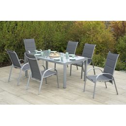 Garten-Essgruppe Merxx "Amalfi", silber (silber, grau), Polyester, Aluminium, Polyester, Sitzm&ouml;bel-Sets