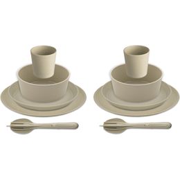 Kombiservice Koziol "Geschirr-Set, Service CONNECT SET HELSINKI", beige (nature desert sand), 10 Stk., Holz, Kunststoff, Geschirr-Sets, Kombiservice, Made in Germany, 10 Teile, f&uuml;r 2 Personen