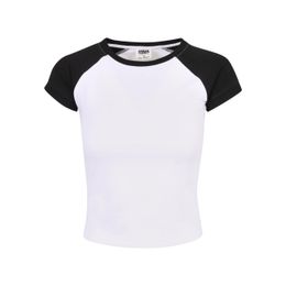 Kurzarmshirt Urban Classics "Urban Classics Damen", Damen, Gr. XS, wei&szlig;, schwarz, 95% Baumwolle, 5% Elasthan, unifarben, slim fit, Rundhals, Shirts