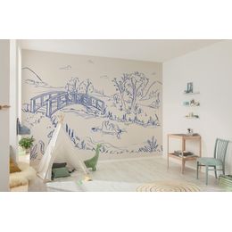 Kindertapete Komar "Disney Winnie the Pooh Blue Ink", blau (beige,blau), B:350m H:250m, Vlies, Tapeten