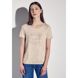 Rundhalsshirt Street One, Damen, Gr. 34, beige (smooth sand beige), Stoff, 95% Viskose, 5% Elasthan, bedruckt, gerade normal, Rundhals, B&uuml;ndchen, Shirts Rundhalsshirt, mit Elastiksaum