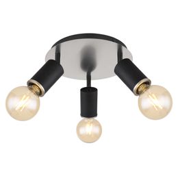 Globo LIGHTING Deckenspot "JOSEBA", schwarz matt, 3, &Oslash; 28cm H: 18cm, 1 Stk., Leuchten, Schwarzer Strahler mit Holz schwarz, Nickel matt, E27 3x60W, Deckenspot