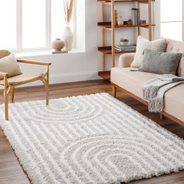 Hochflor-Teppich LIVABLISS "TRAKAI", wei&szlig;, B:160cm H:52mm L:220cm, Kunstfaser, Teppiche, Flauschig, Langflor, Weich, Boho Wohnzimmerteppich, Grau