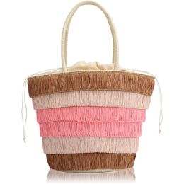 Schultertasche "Teneriffa", Damen, Gr. B/H/T: 42cm x 31cm x 17cm onesize, pink, Jute, Collezione Alessandro, Taschen Schultertasche, aus Stroh