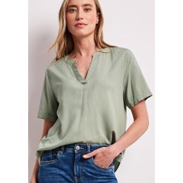 Kurzarmbluse Street One, Damen, Gr. 34, mint leaf, Stoff, 100% Viskose, unifarben, normal normal, Rundhals, B&uuml;ndchen, Blusen, aus softer Viskose