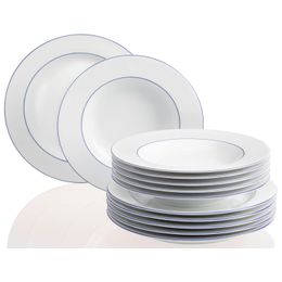Tafelservice Retsch Arzberg "Teller Set, Geschirr-Set Heike Blaurand", wei&szlig; (wei&szlig;, blau), 12 Stk., Porzellan, Geschirr-Sets, Tafelservice, Made in Germany, 12 Teile, f&uuml;r 6 Personen