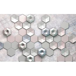 Vliestapete Komar "Digitaldruck Vlies - Hexagon Concrete - Gr&ouml;&szlig;e 400 x 250 cm", silber (silberfarben), B:400m L:250m, Vlies, Tapeten, Wohnzimmer, Schlafzimmer