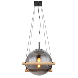 Globo LIGHTING H&auml;ngeleuchte "LEONA", schwarz matt, 1, H: 120cm, 1 Stk., Leuchten, H&auml;ngeleuchte Schwarz/Holz, Rauchglas, h&ouml;henverstellbar, E27, H&auml;ngeleuchte