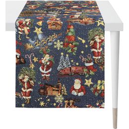 Tischl&auml;ufer Apelt "5824", blau, B:48cm L:140cm, Baumwolle, Polyester, Tischdecken