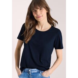 T-Shirt Cecil, Damen, Gr. L (42), sweet grape rot, universal blau, Web, 50% Baumwolle, 50% Modal, unifarben, comfort fit normal, Rundhals, abgesteppt, Shirts T-Shirt, im Basic-Style