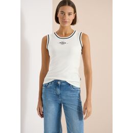 Tanktop Cecil, Damen, Gr. L (42), vanillewei&szlig;, Web, 95% Baumwolle, 5% Elasthan, bedruckt, comfort fit normal, Rundhals, abgesteppt, Tops Tanktop, aus Baumwolle mit Stretchanteil