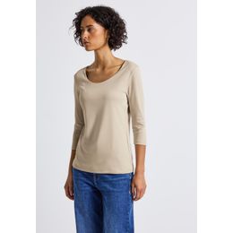 3/4-Arm-Shirt Street One, Damen, Gr. 34, beige (cotton beige), Web, 50% Modal, 50% Baumwolle, unifarben, k&ouml;rpernah normal, Rundhals, normaler Saum, Shirts 3/4-Arm-Shirt, mit Rundhalsausschnitt