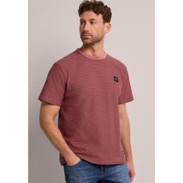 T-Shirt Street One MEN, Damen, Gr. L (42), sunrise rot, Web, 95% Baumwolle, 5% Elasthan, gestreift, normal normal, Rundhals, abgesteppt, Shirts T-Shirt, im soften Baumwoll-Mix