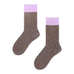 Socken Hudson "Socke Cosmic Block", Damen, Gr. 35-38, braun (cosmic braun 0976), Obermaterial: 39% Polyamid PA. 30% Wolle WO. 23% Viskose CV. 7% Kaschmir WS. 1% Elasthan EL., Socken Socken