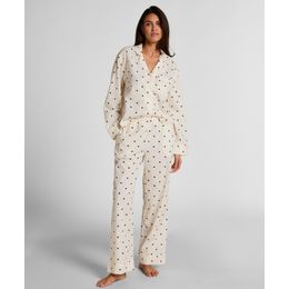 Hunkem&ouml;ller Pyjama HUNKEM&Ouml;LLER "Baumwollhose mit Punkten", Damen, Gr. L, wei&szlig;, 100% Baumwolle, Homewear-Sets Pyjama