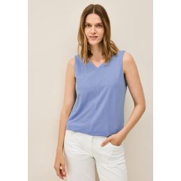 Tanktop Cecil, Damen, Gr. XXL46, blau (deep pastel blau), Web, 100% Baumwolle, gestreift, normal normal, V-Ausschnitt, abgesteppt, Tops Tanktop, aus reiner Baumwolle