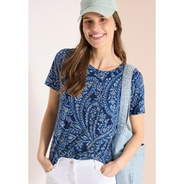T-Shirt Cecil, Damen, Gr. L (42), universal blau, Web, 50% Baumwolle, 50% Modal, gemustert, comfort fit normal, Rundhals, abgesteppt, Shirts T-Shirt, Rundhalsausschnitt