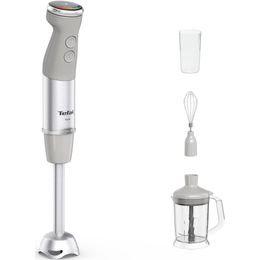 Tefal Stabmixer "HB67MB Quickchef+ 3-in-1 XL", grau (edelstahl, grau), B:15,9cm H:30,1cm T:28,7cm, Mixer, Zerkleinerer/Schneebesen, 5-in-1-Aufsatz, Silence-Modus