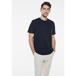 T-Shirt Street One MEN, Herren, Gr. L (42), blau (night blau), Web, 100% Baumwolle, unifarben, normal normal, Rundhals, B&uuml;ndchen, Shirts T-Shirt, aus reiner Baumwolle