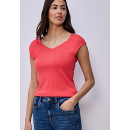 T-Shirt Street One, Damen, Gr. 40, sunset rot, Web, 50% Baumwolle, 50% Modal, unifarben, comfort fit normal, eckiger Ausschnitt, normaler Saum, Shirts T-Shirt, mit Doppelfront