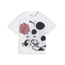 T-Shirt Puma "Sporty Cats Relaxed Graphic T-Shirt Kinder", M&auml;dchen, Gr. 104, wei&szlig;, Obermaterial: 100% Baumwolle. Rippe: 80% Baumwolle, 20% Polyester, bedruckt, relaxed fit, Rundhals, Shirts T-Shirt