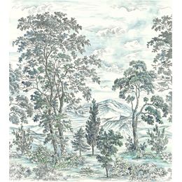Vliestapete Komar "Digitaldruck Vlies - Highland Trees - Gr&ouml;&szlig;e 250 x 280 cm", bunt (gr&uuml;n, wei&szlig;, blau), B:250m L:280m, Vlies, Tapeten, Wohnzimmer, Schlafzimmer