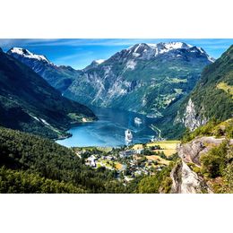 Fototapete papermoon "Landschaft mit Bergen", bunt, B:3,5m L:2,6m, Vlies, Tapeten