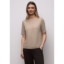 T-Shirt Street One, Damen, Gr. 34, beige (morning beige), Web, 100% Baumwolle, unifarben, normal normal, U-Boot-Ausschnitt, abgesteppt, Shirts T-Shirt, aus reiner Baumwolle