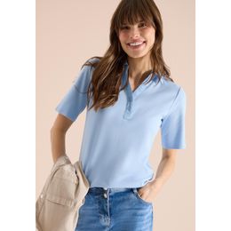 Poloshirt Cecil, Damen, Gr. L (42), light sky blau, Web, 100% Baumwolle, unifarben, comfort fit normal, hoch geschlossener Ausschnitt, abgesteppt, Shirts, aus reiner Baumwolle