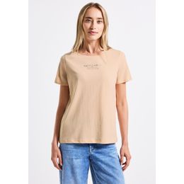 T-Shirt Street One, Damen, Gr. 34, orange (apricot blush), Web, 100% Baumwolle, bedruckt, normal normal, Rundhals, B&uuml;ndchen, Shirts T-Shirt, aus reiner Baumwolle