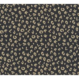 Vliestapete ARCHITECTS PAPER "Leopard", schwarz (goldfarben schwarz metallic), B:0,53m L:10,05m, Vinyl, Vlies, Tapeten, Ausgefallene Tapete Karl Lagerfeld Designer Metallic Tapeten modern