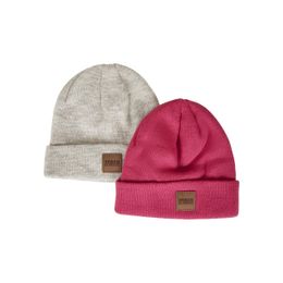 Beanie Urban Classics "Urban Classics Damen Logopatch Beanie Kids 2-Pack", Kinder, Gr. 110/116, pink, heatherwei&szlig;, Kunstfaser, M&uuml;tzen Beanie