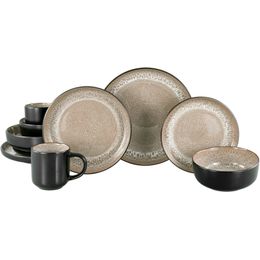 Kombiservice OTTO HOME "modernes Geschirr-Set, Service Novalee", beige (schwarz, beige), 10 Stk., Steinzeug, Geschirr-Sets, Kombiservice, hohe Haltbarkeit, sp&uuml;lmaschinen- & mikrowellengeeignet, Reaktivglasur