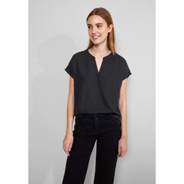 Shirtbluse Street One, Damen, Gr. 34, schwarz, Stoff, 100% Viskose, unifarben, gerade h&uuml;ftlang, Rundhals, B&uuml;ndchen, Blusen, aus softer Viskose