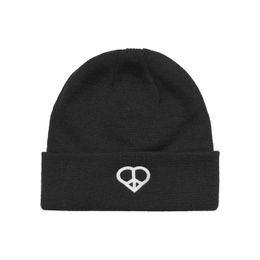 Beanie MISS TEE "Miss Tee Peace Sign Heavy Knit Beanie", Damen, Gr. onesize, schwarz, Kunstfaser, M&uuml;tzen Beanie